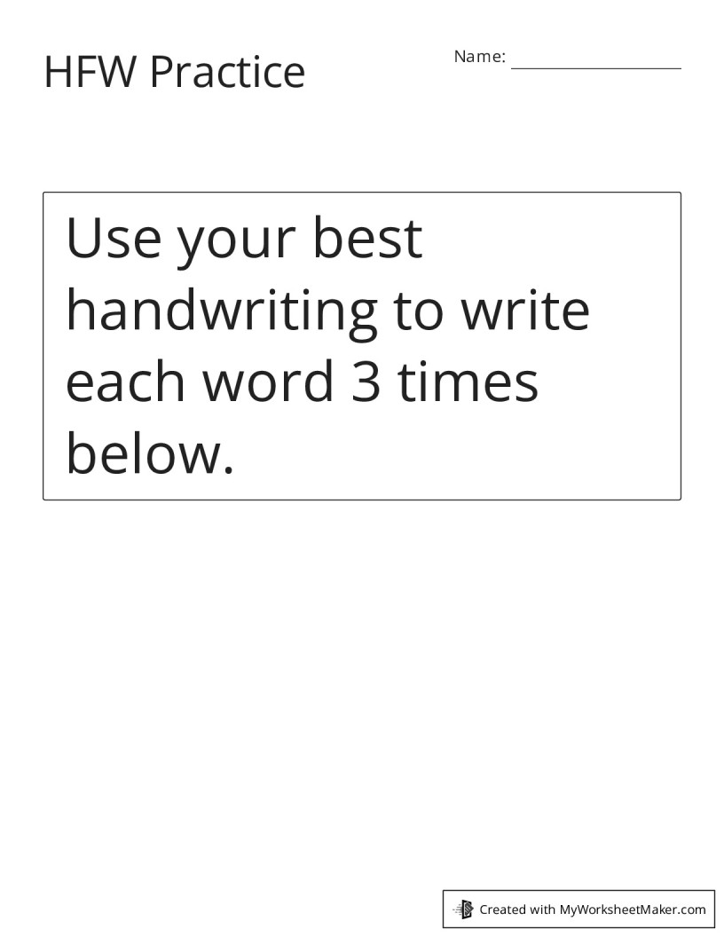 HFW Practice - My Worksheet Maker: Create Your Own Worksheets