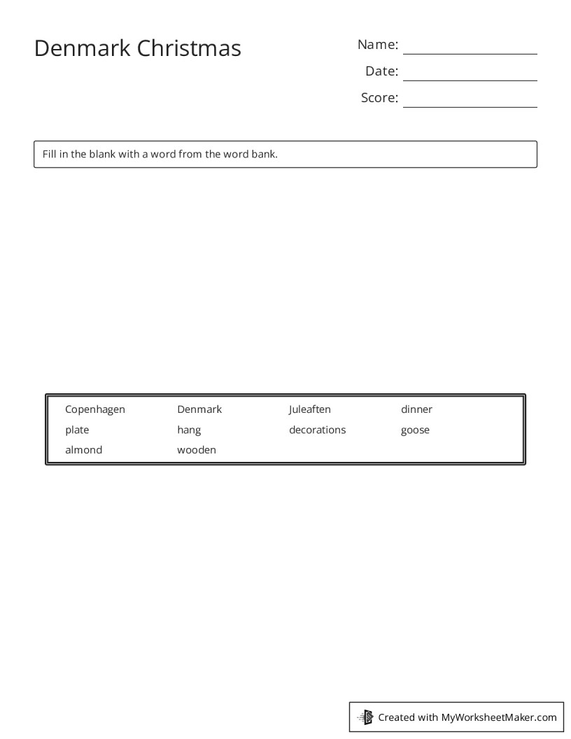 Denmark Christmas - My Worksheet Maker: Create Your Own Worksheets