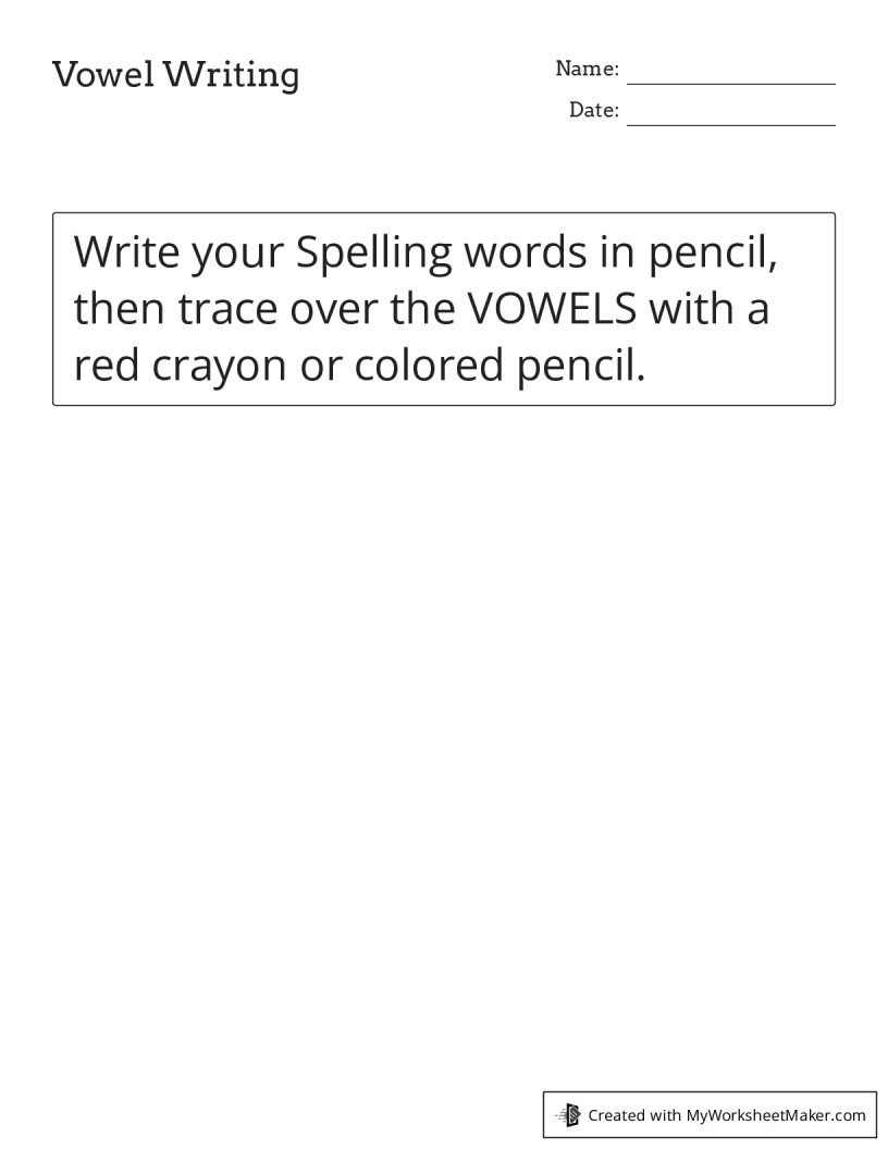 Vowel Writing - My Worksheet Maker: Create Your Own Worksheets