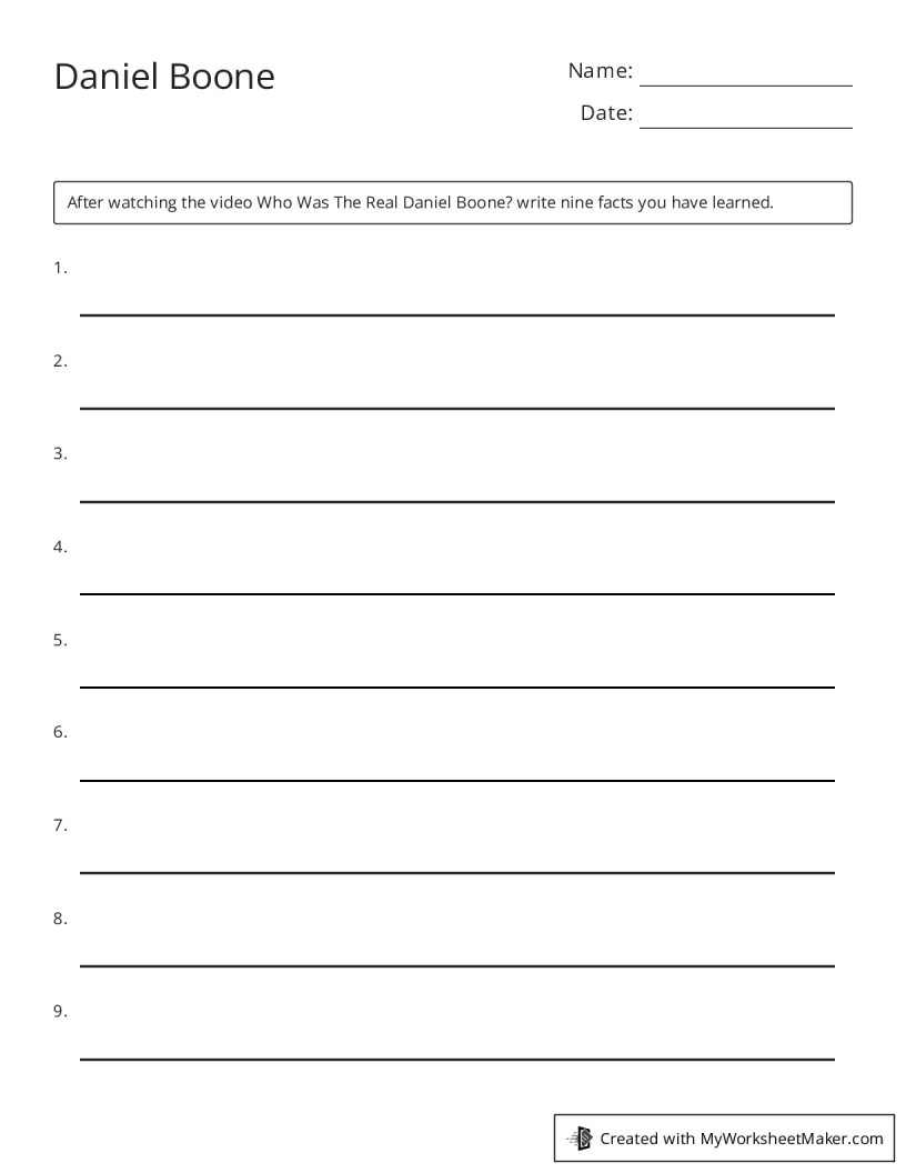 Daniel Boone - My Worksheet Maker: Create Your Own Worksheets