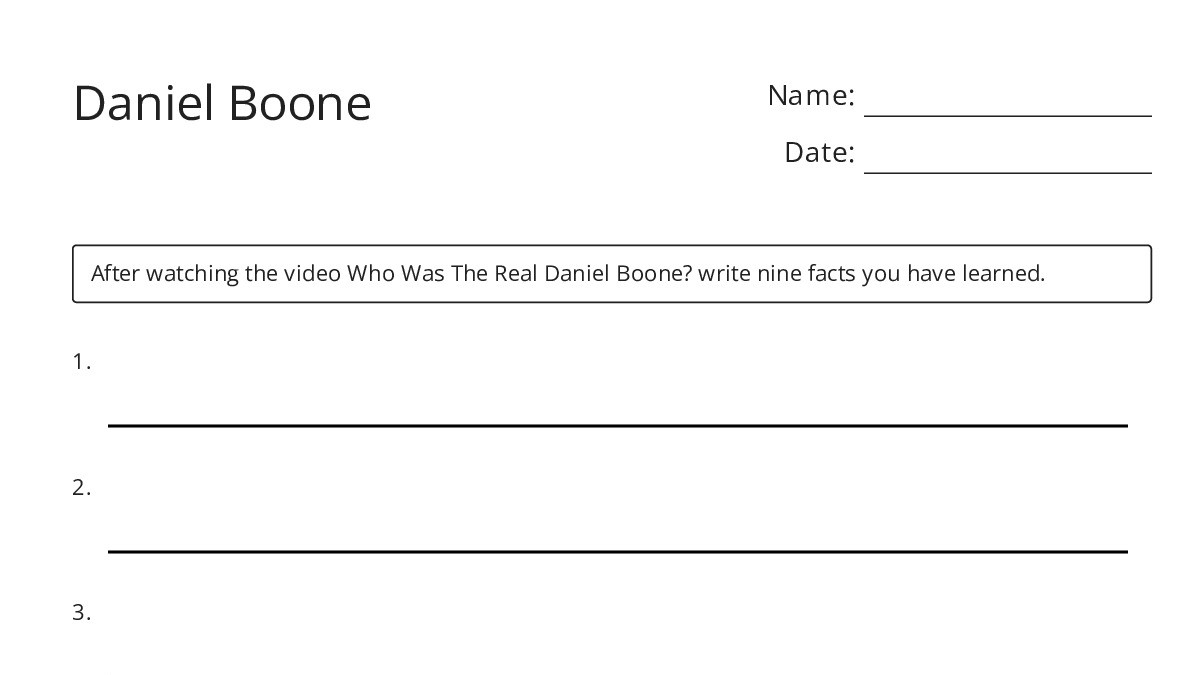 Daniel Boone - My Worksheet Maker: Create Your Own Worksheets