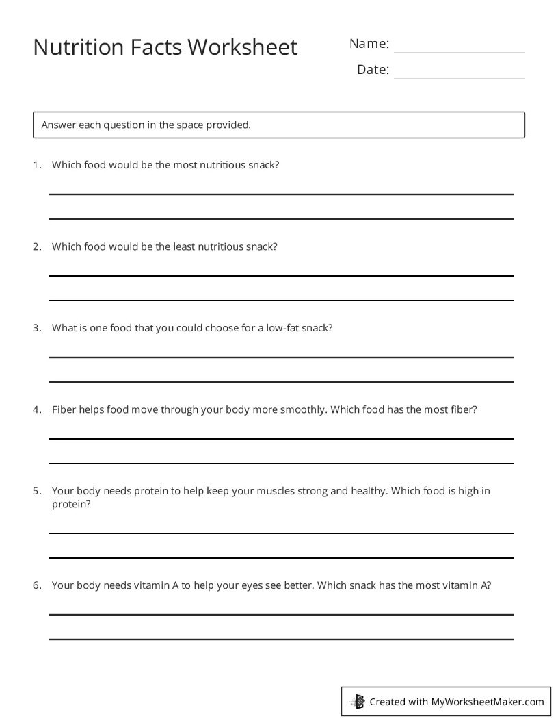 Nutrition Facts Worksheet - My Worksheet Maker: Create Your Own Worksheets