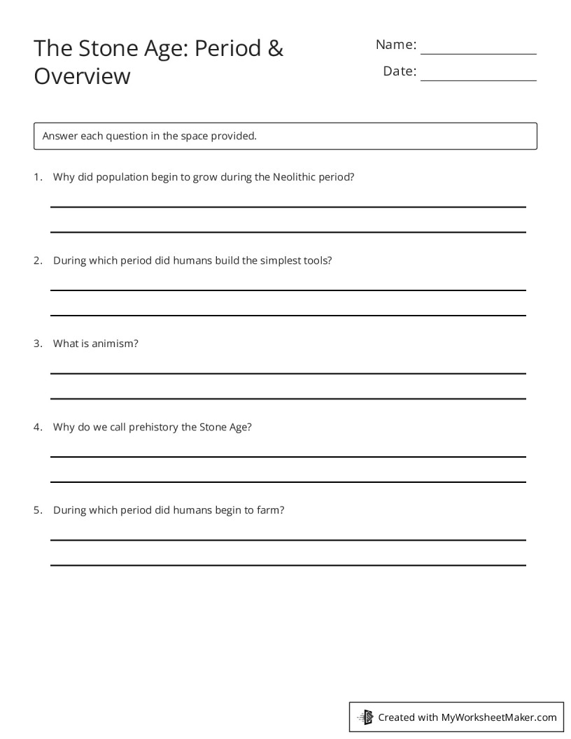 The Stone Age: Period & Overview - My Worksheet Maker: Create Your Own ...