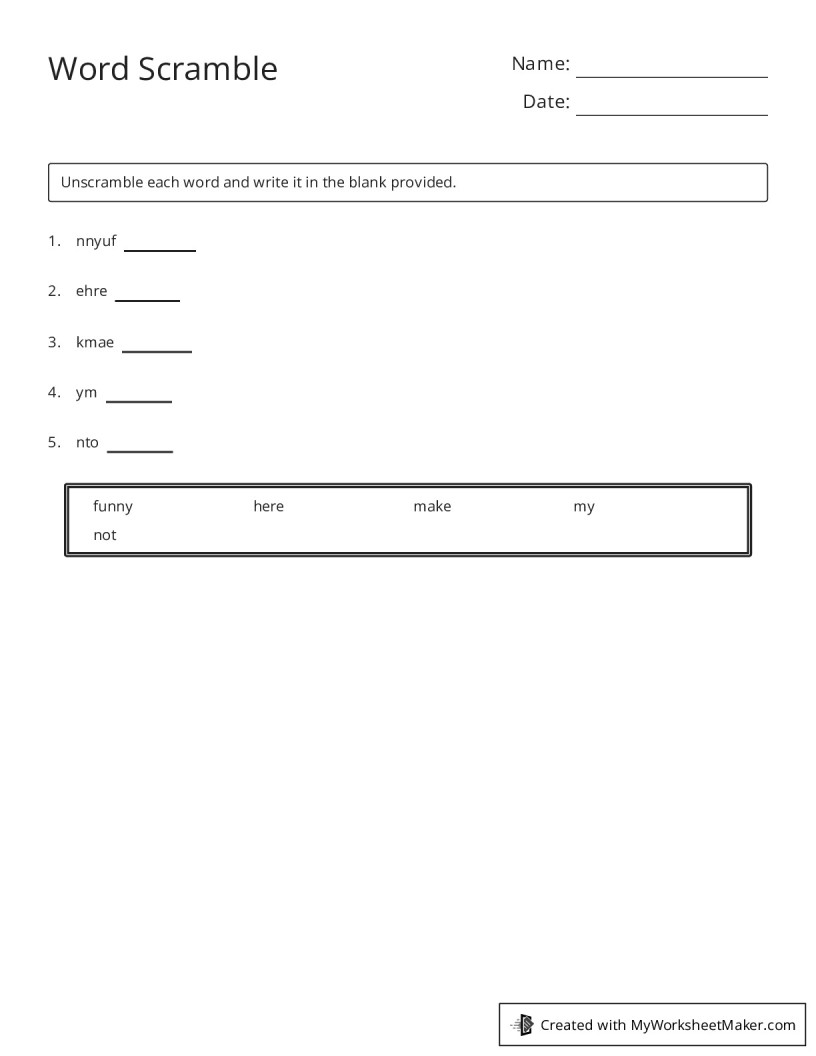 Word Scramble - My Worksheet Maker: Create Your Own Worksheets