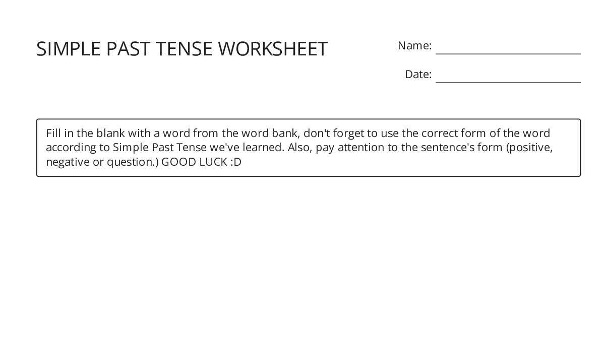 SIMPLE PAST TENSE WORKSHEET - My Worksheet Maker: Create Your Own ...