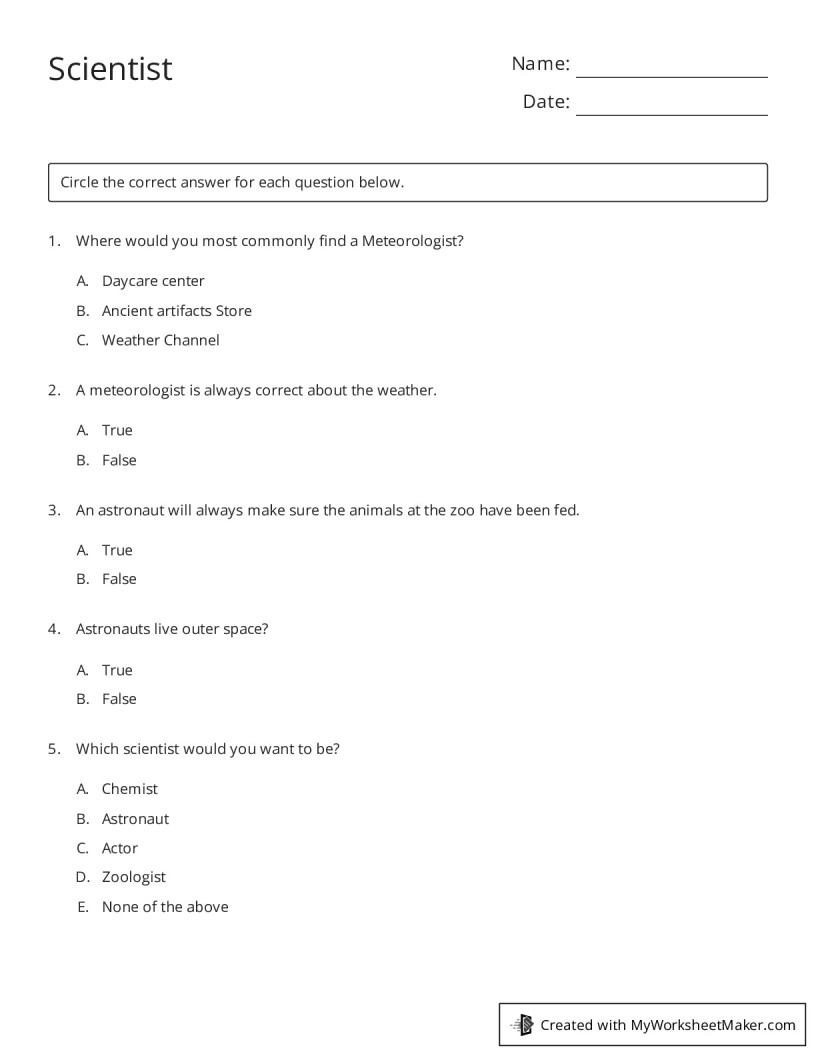 Scientist - My Worksheet Maker: Create Your Own Worksheets