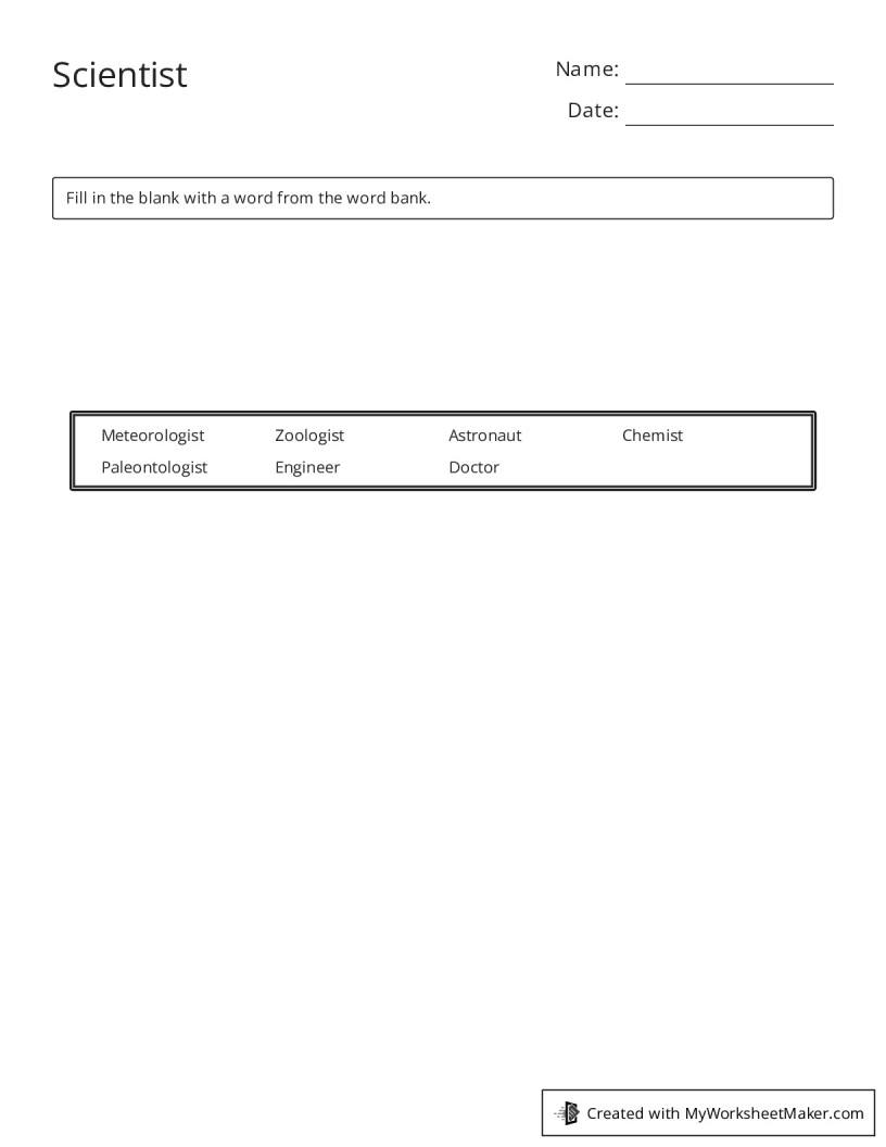 Scientist - My Worksheet Maker: Create Your Own Worksheets