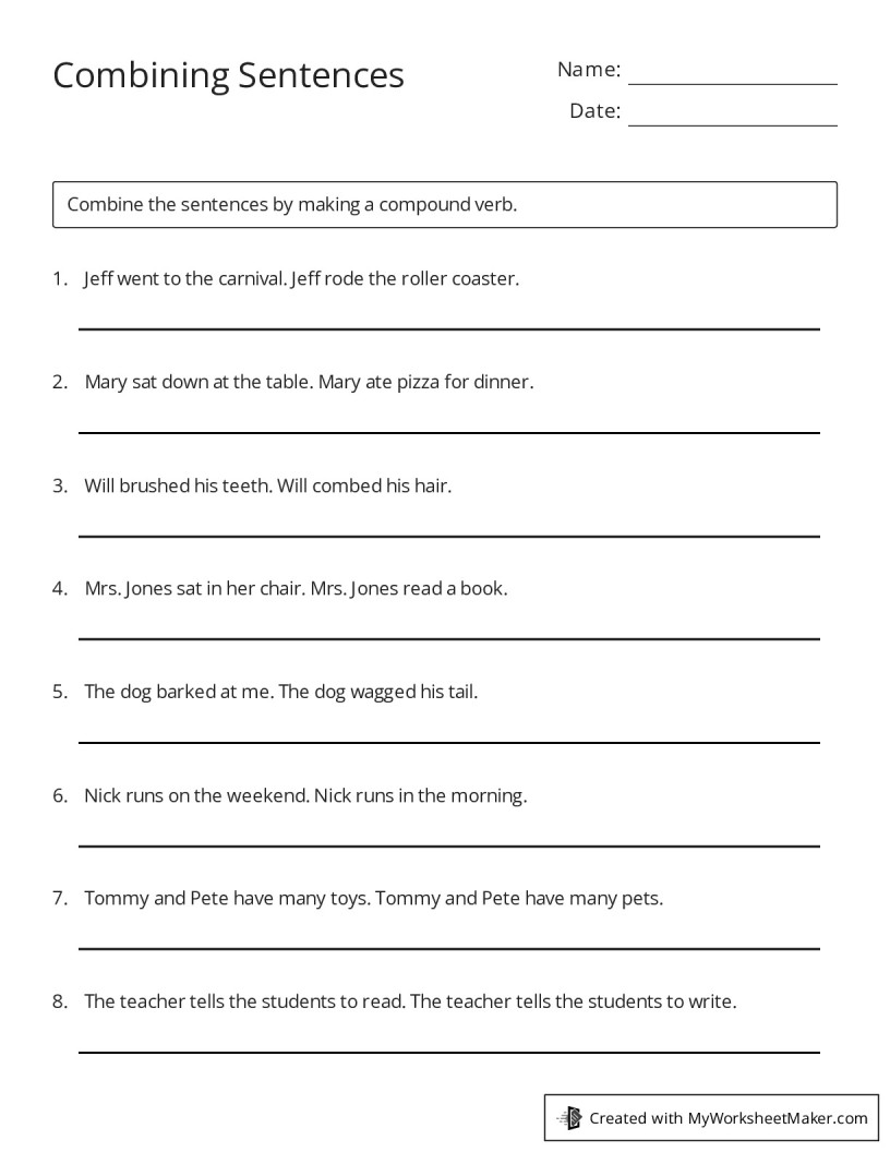 Combining Sentences - My Worksheet Maker: Create Your Own Worksheets