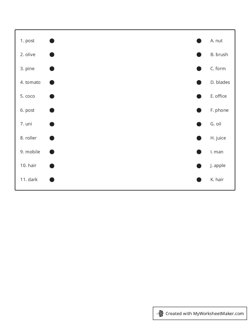 Matching Worksheet - My Worksheet Maker: Create Your Own Worksheets