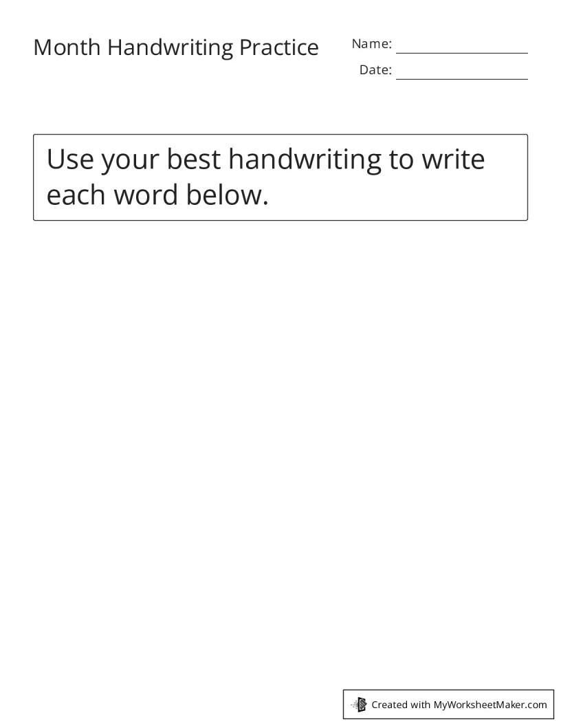 Month Handwriting Practice - My Worksheet Maker: Create Your Own Worksheets