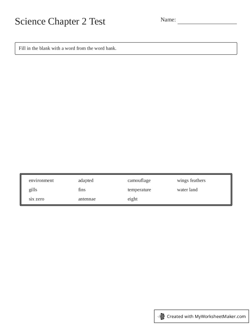 Science Chapter 2 Test - My Worksheet Maker: Create Your Own Worksheets