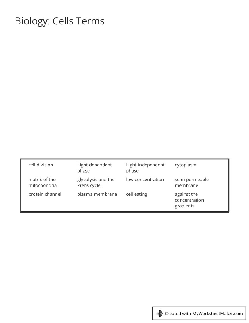 Biology: Cells Terms - My Worksheet Maker: Create Your Own Worksheets