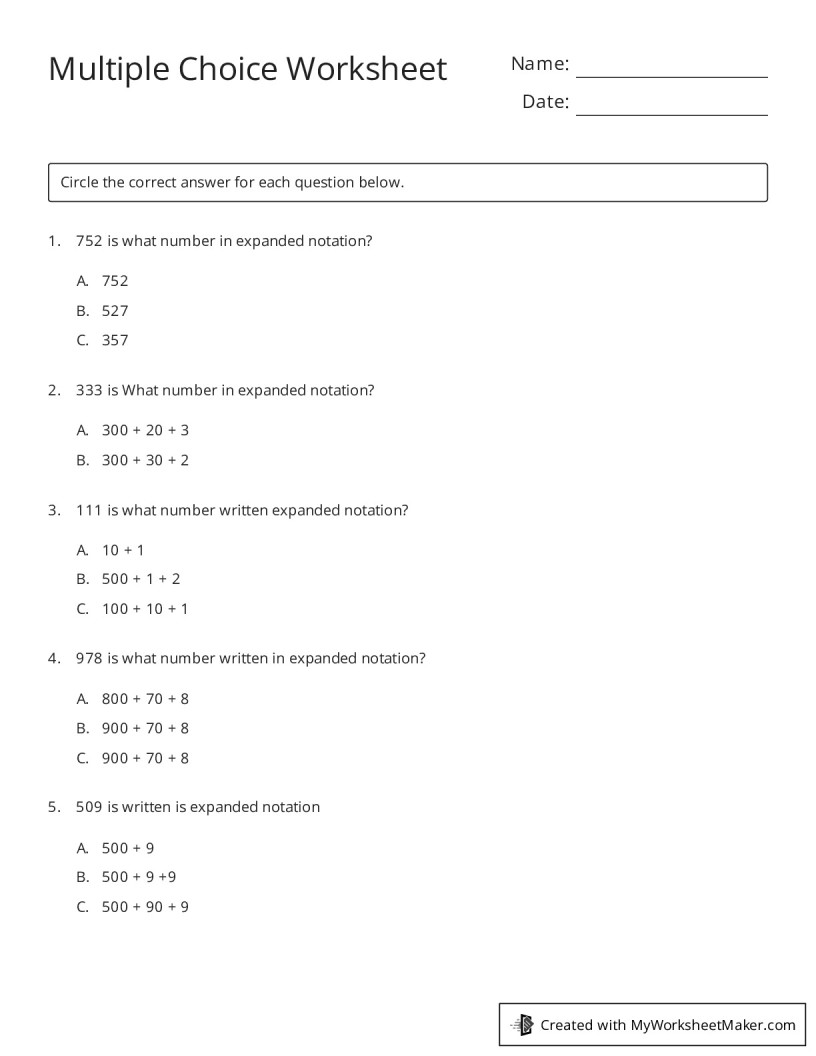 Multiple Choice Worksheet - My Worksheet Maker: Create Your Own Worksheets