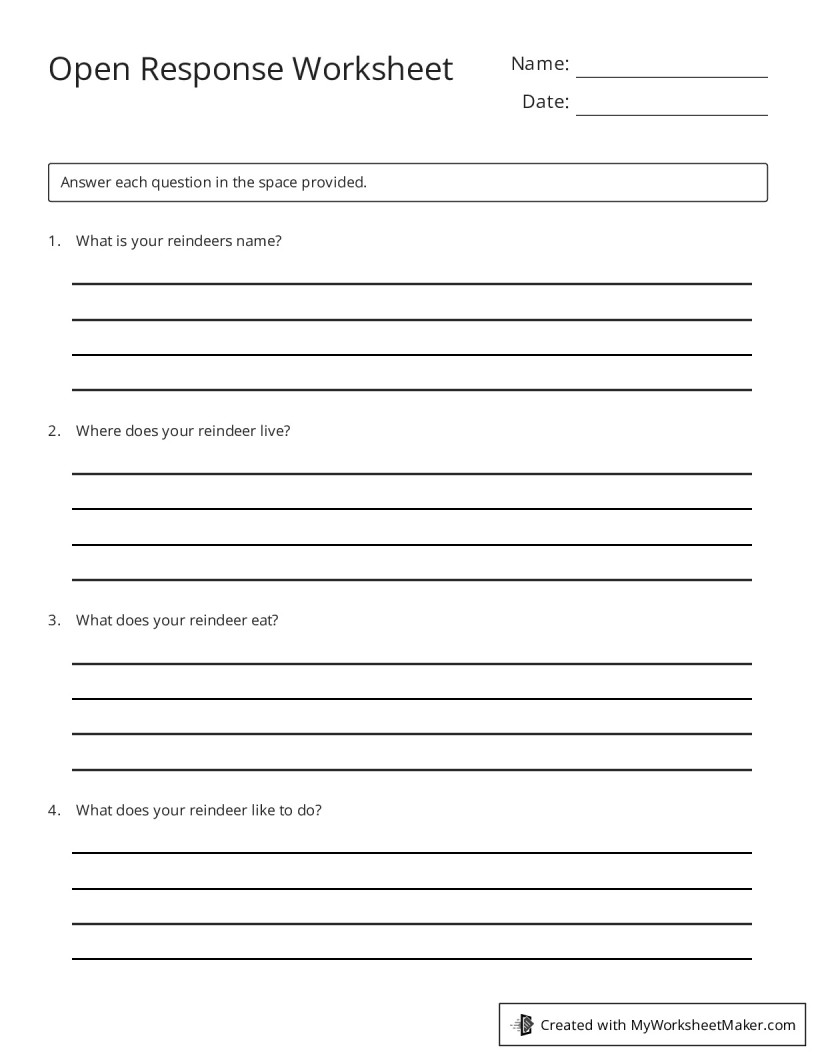 Open Response Worksheet - My Worksheet Maker: Create Your Own Worksheets