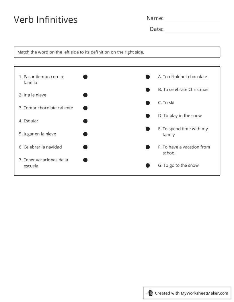 Verb Infinitives - My Worksheet Maker: Create Your Own Worksheets