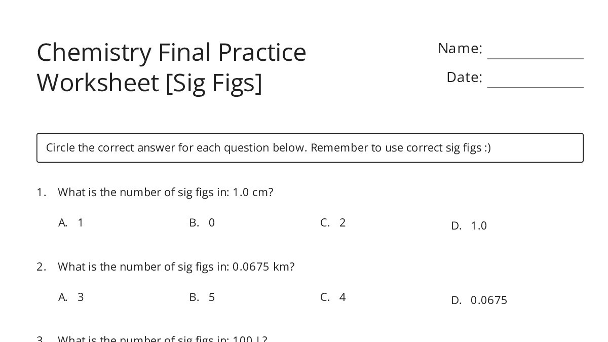 Chemistry Final Practice Worksheet [Sig Figs] - My Worksheet Maker ...