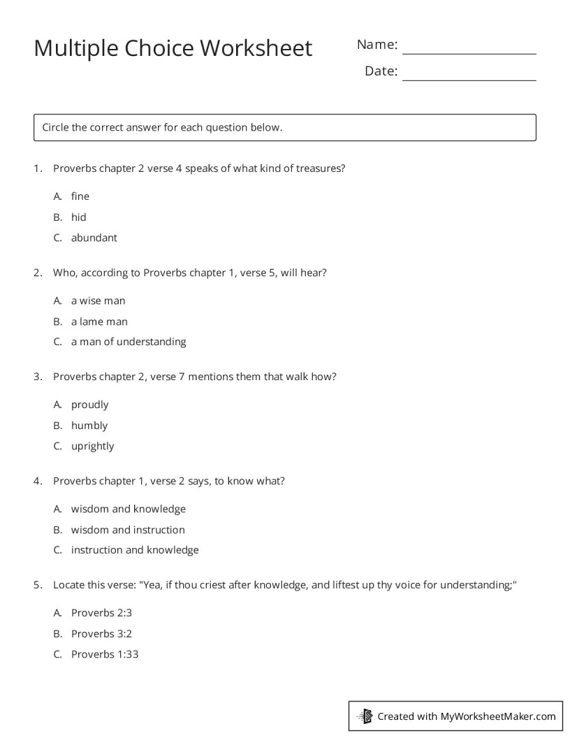 Multiple Choice Worksheet - My Worksheet Maker: Create Your Own Worksheets