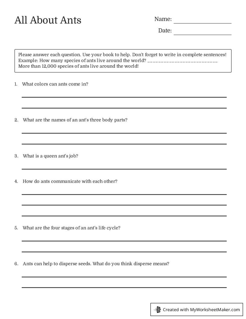 All About Ants - My Worksheet Maker: Create Your Own Worksheets