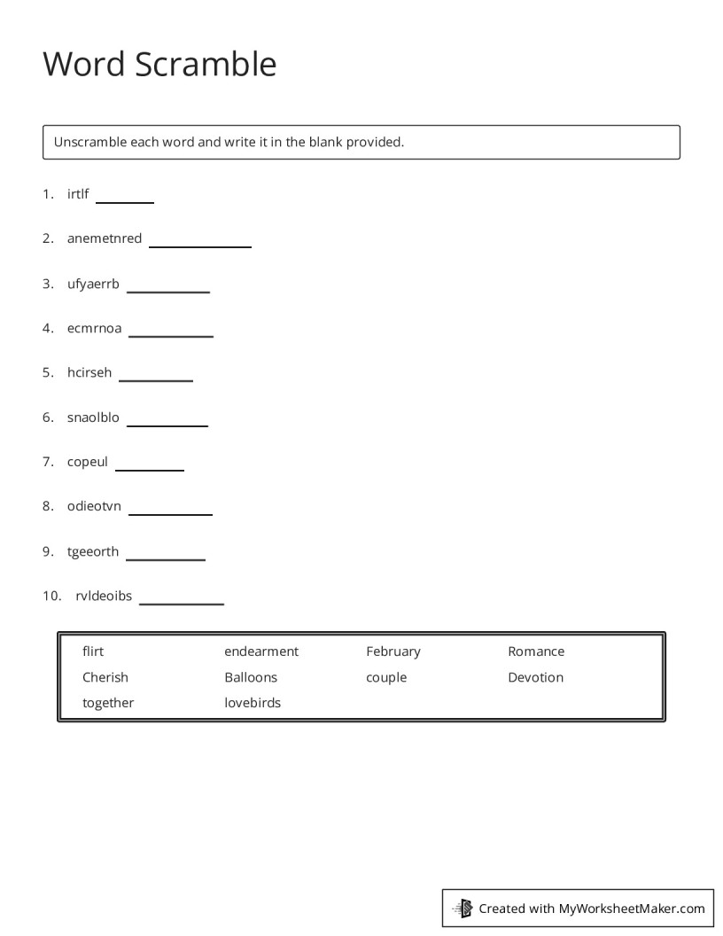 Word Scramble - My Worksheet Maker: Create Your Own Worksheets