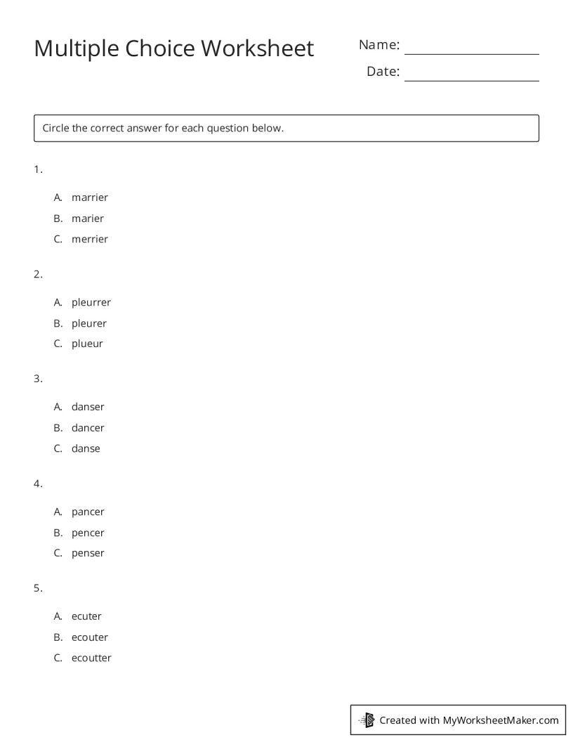Multiple Choice Worksheet - My Worksheet Maker: Create Your Own Worksheets