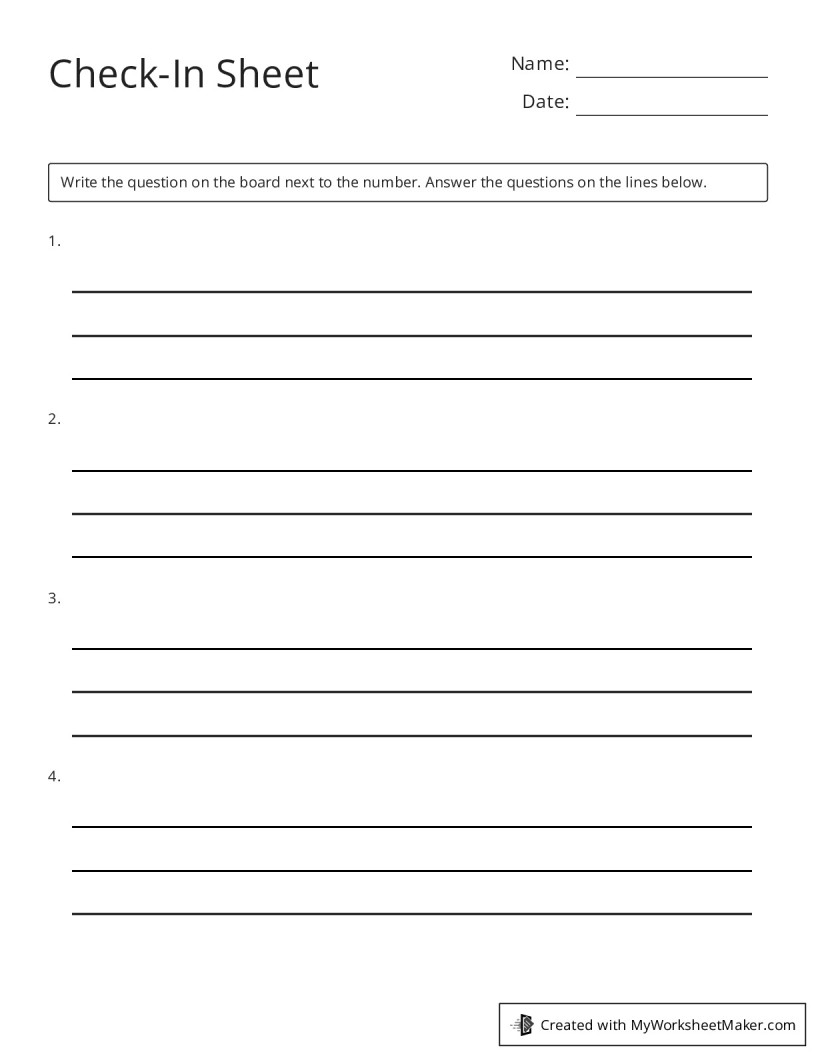 Check-In Sheet - My Worksheet Maker: Create Your Own Worksheets