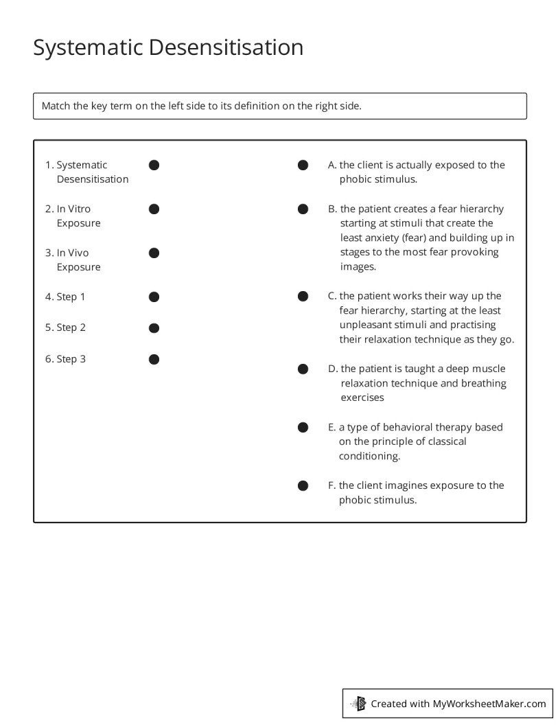 Systematic Desensitisation - My Worksheet Maker: Create Your Own Worksheets