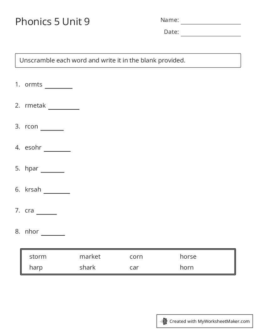 Phonics 5 Unit 9 - My Worksheet Maker: Create Your Own Worksheets