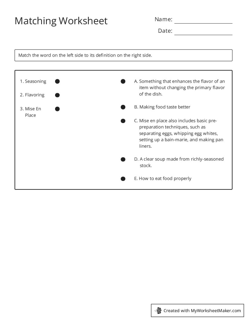 Matching Worksheet - My Worksheet Maker: Create Your Own Worksheets