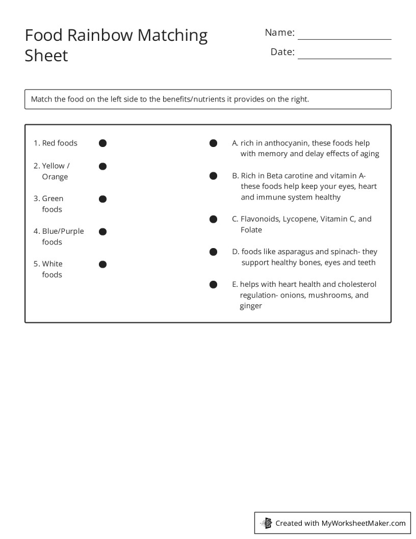 Food Rainbow Matching Sheet - My Worksheet Maker: Create Your Own ...