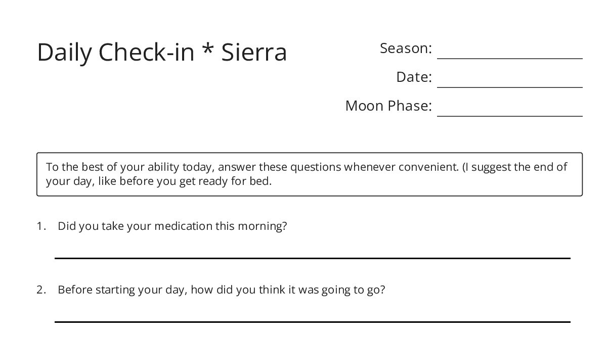 Daily Check-in * Sierra - My Worksheet Maker: Create Your Own Worksheets