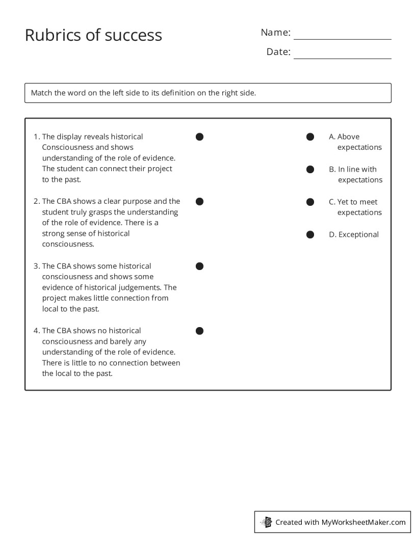 Rubrics of success - My Worksheet Maker: Create Your Own Worksheets
