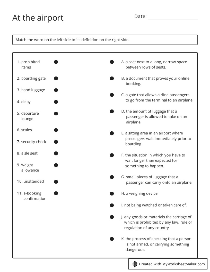At the airport - My Worksheet Maker: Create Your Own Worksheets