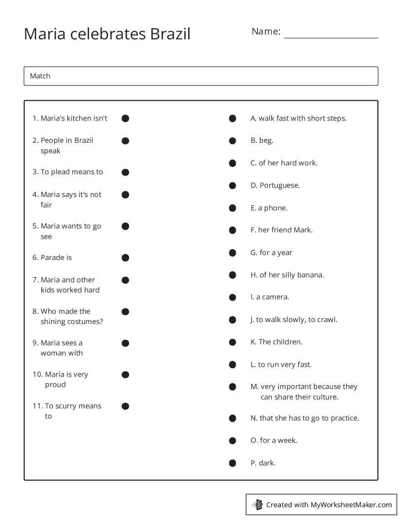 Maria celebrates Brazil - My Worksheet Maker: Create Your Own Worksheets