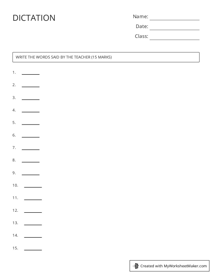 DICTATION - My Worksheet Maker: Create Your Own Worksheets