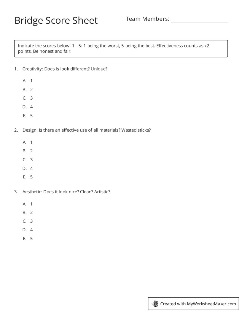 Bridge Score Sheet - My Worksheet Maker: Create Your Own Worksheets