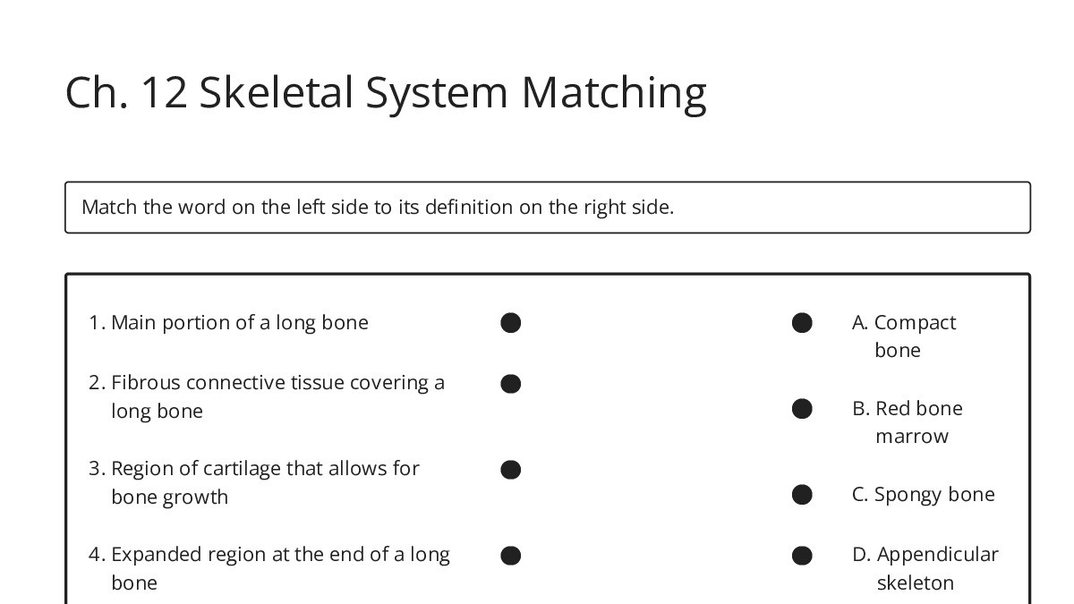 Ch. 12 Skeletal System Matching - My Worksheet Maker: Create Your Own ...