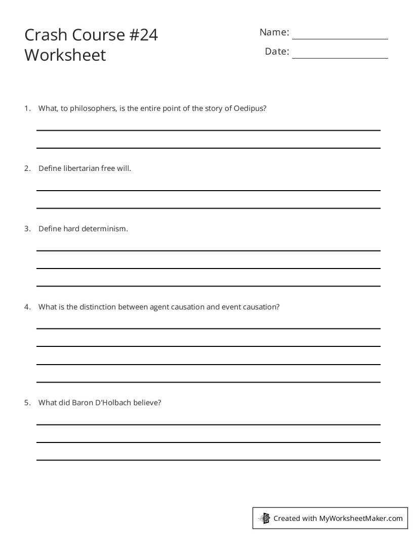 Crash Course #24 Worksheet - My Worksheet Maker: Create Your Own Worksheets