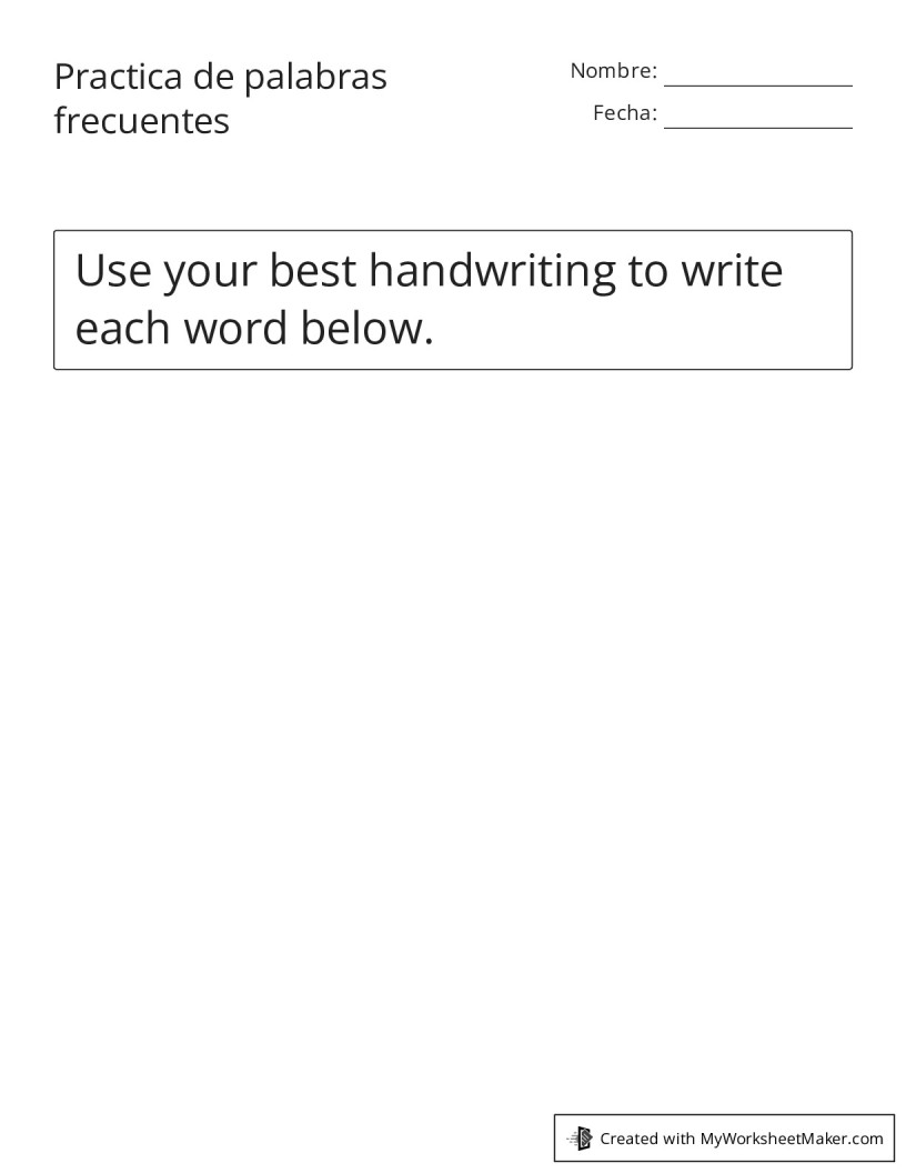 Practica de palabras frecuentes - My Worksheet Maker: Create Your Own ...