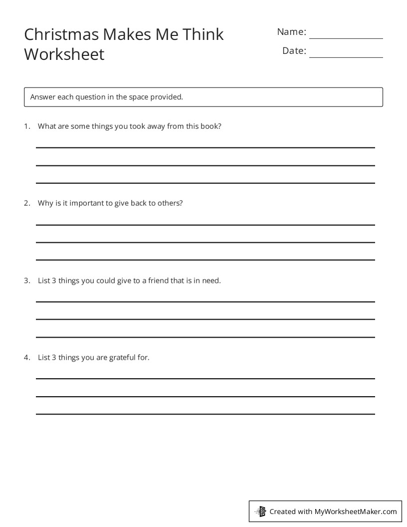 Christmas Makes Me Think Worksheet - My Worksheet Maker: Create Your ...