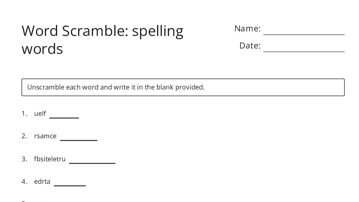 Word Scramble: spelling words - My Worksheet Maker: Create Your Own ...