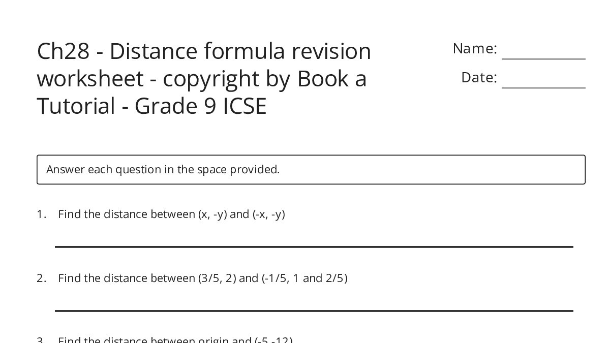 Ch28 - Distance formula revision worksheet - copyright by Book a ...