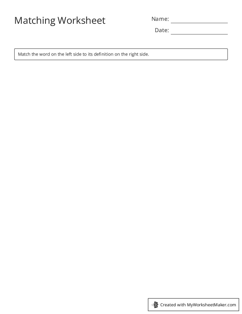 Matching Worksheet - My Worksheet Maker: Create Your Own Worksheets