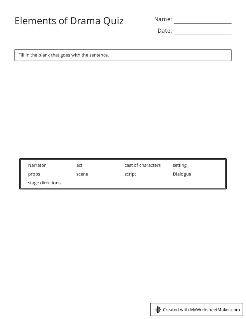 Elements of Drama Quiz - My Worksheet Maker: Create Your Own Worksheets