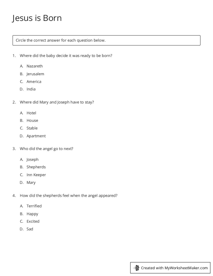 Jesus is Born - My Worksheet Maker: Create Your Own Worksheets