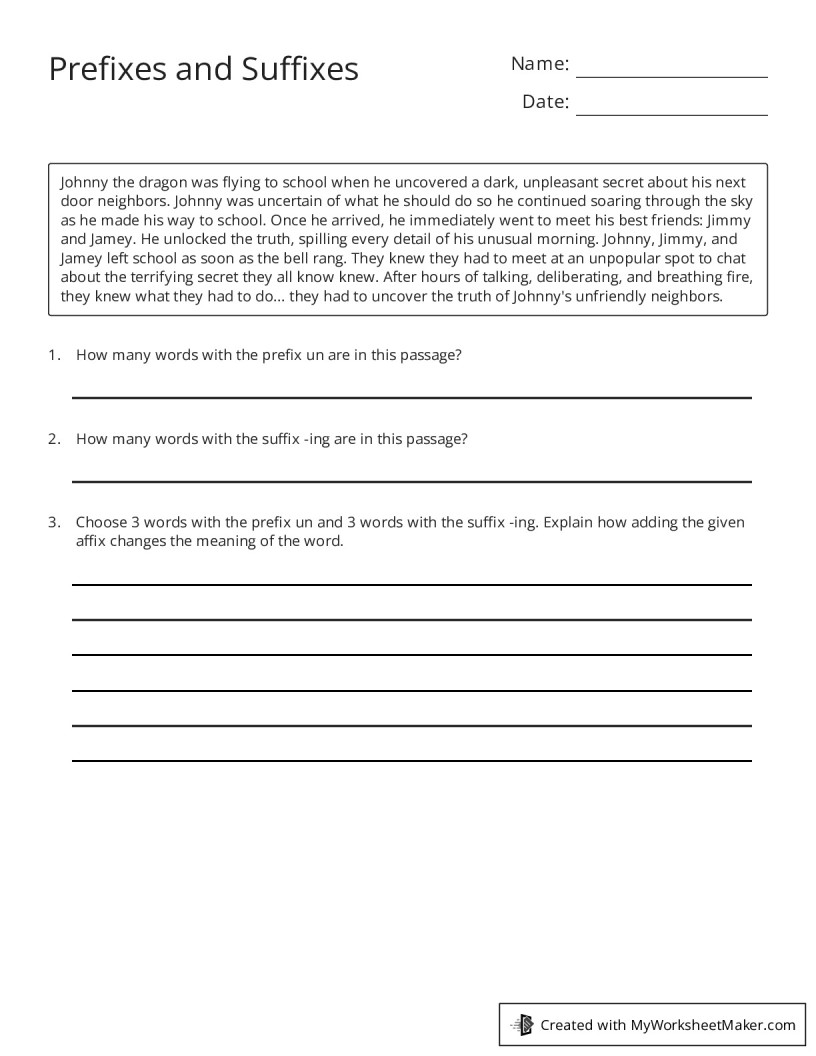 Prefixes and Suffixes - My Worksheet Maker: Create Your Own Worksheets