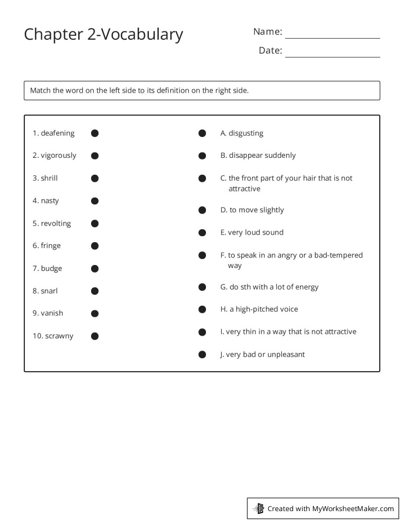 Chapter 2-Vocabulary - My Worksheet Maker: Create Your Own Worksheets