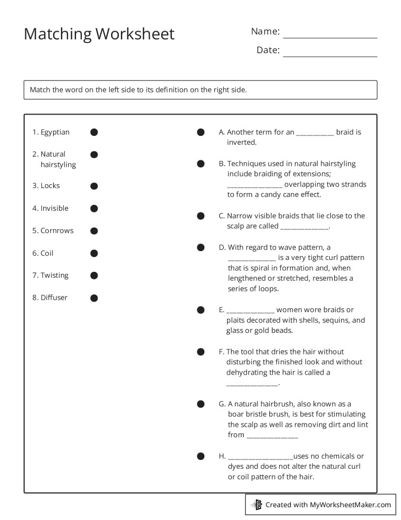 Matching Worksheet - My Worksheet Maker: Create Your Own Worksheets