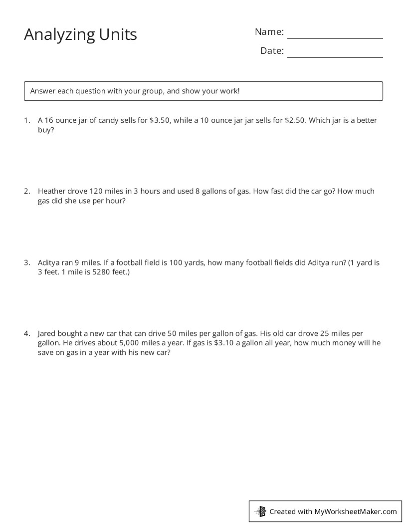 Analyzing Units - My Worksheet Maker: Create Your Own Worksheets