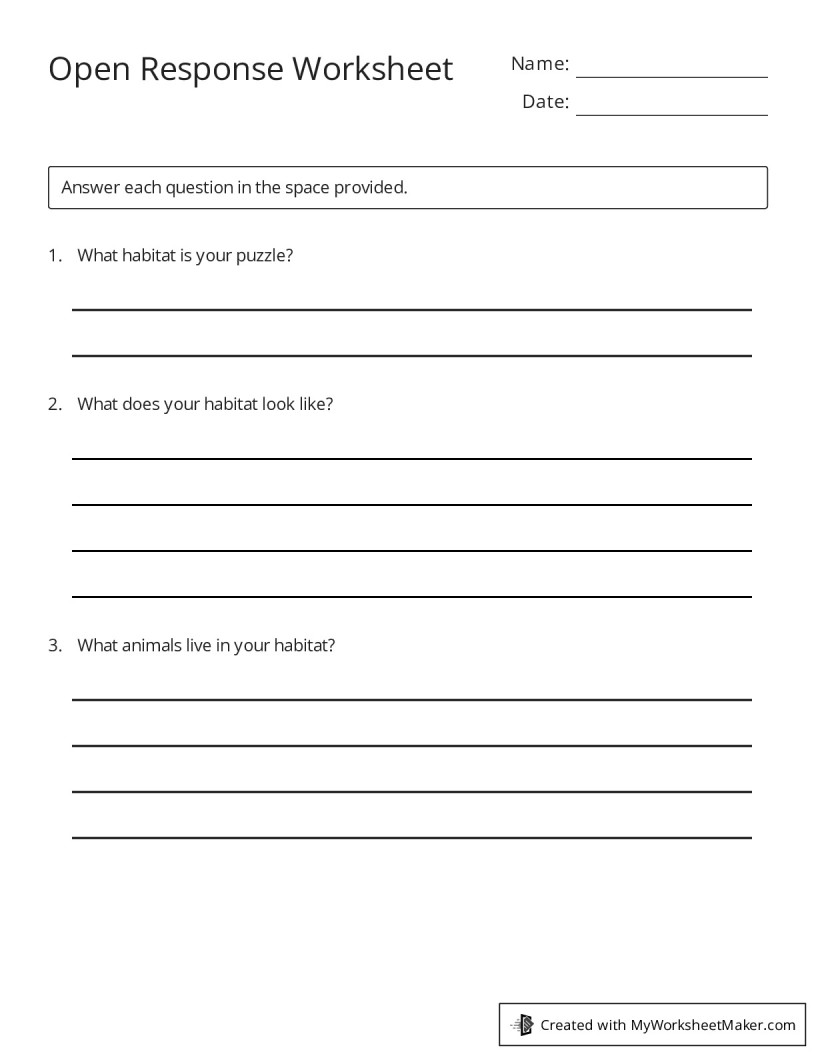Open Response Worksheet - My Worksheet Maker: Create Your Own Worksheets