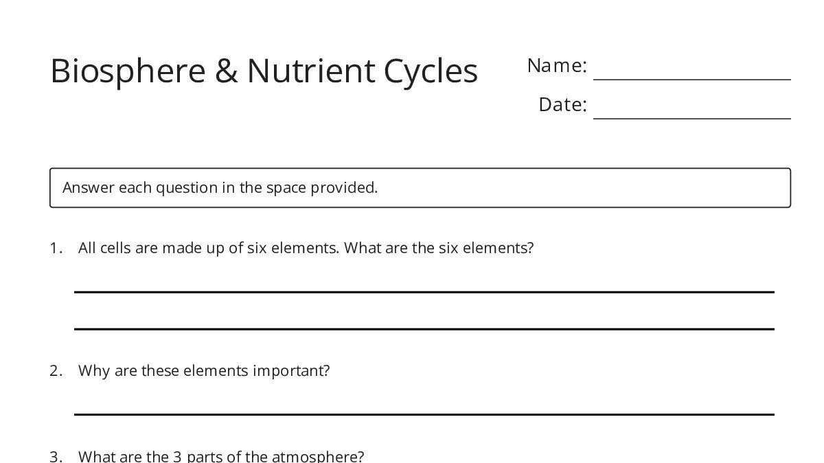 Biosphere & Nutrient Cycles - My Worksheet Maker: Create Your Own ...
